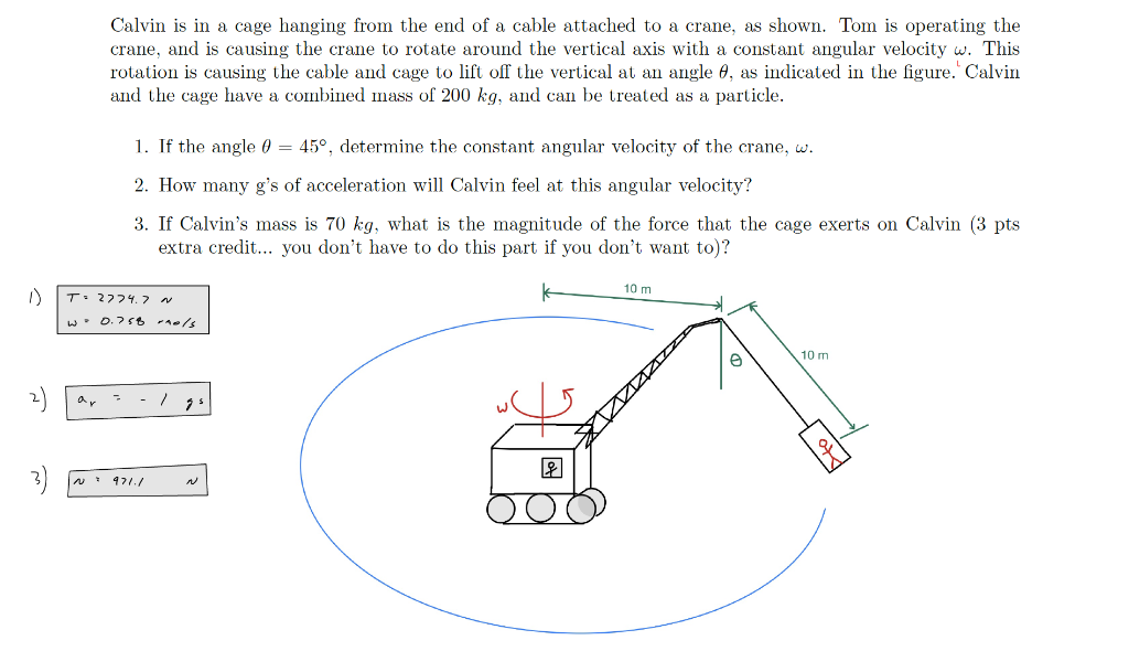 Solved Calvin is in a cage hanging from the end of a cable | Chegg.com