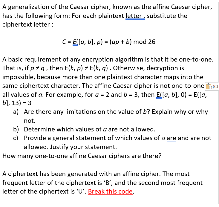 Solved A generalization of the Caesar cipher, known as the | Chegg.com