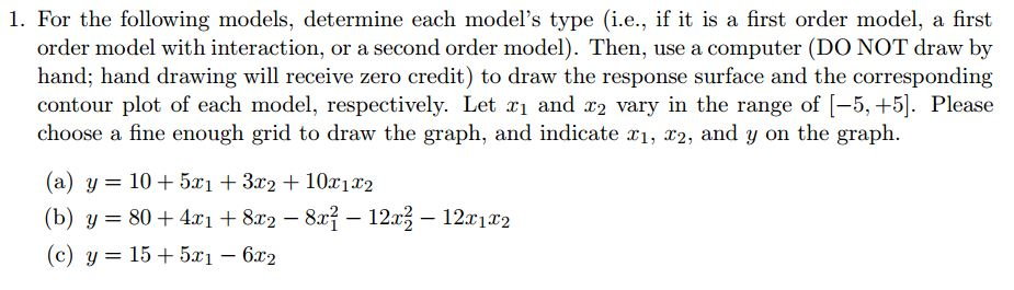 Solved 1. For the following models, determine each model's | Chegg.com