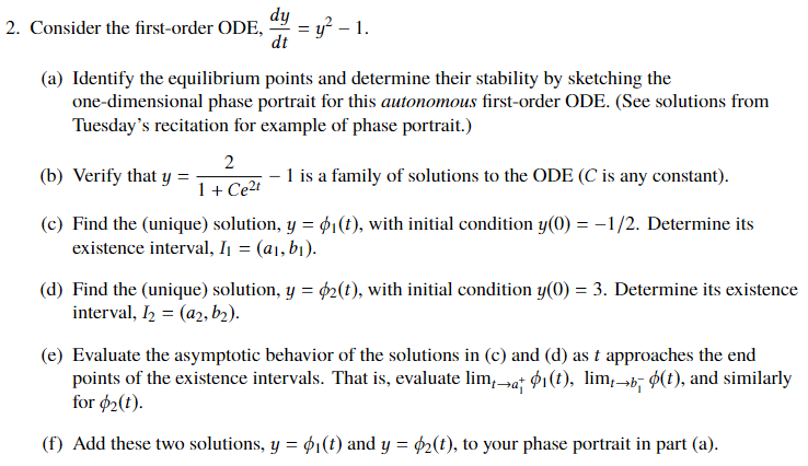 Solved di 2. Consider the first-order ODE, -y -1. dt (a) | Chegg.com