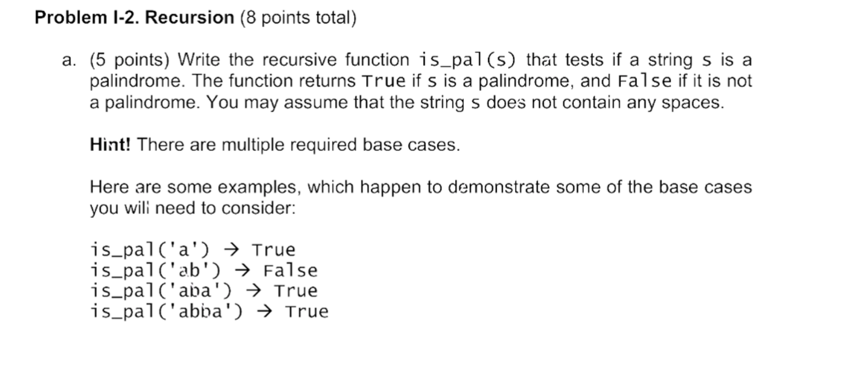 Solved Problem 1 2 Recursion 8 Points Total A 5 Points 7340