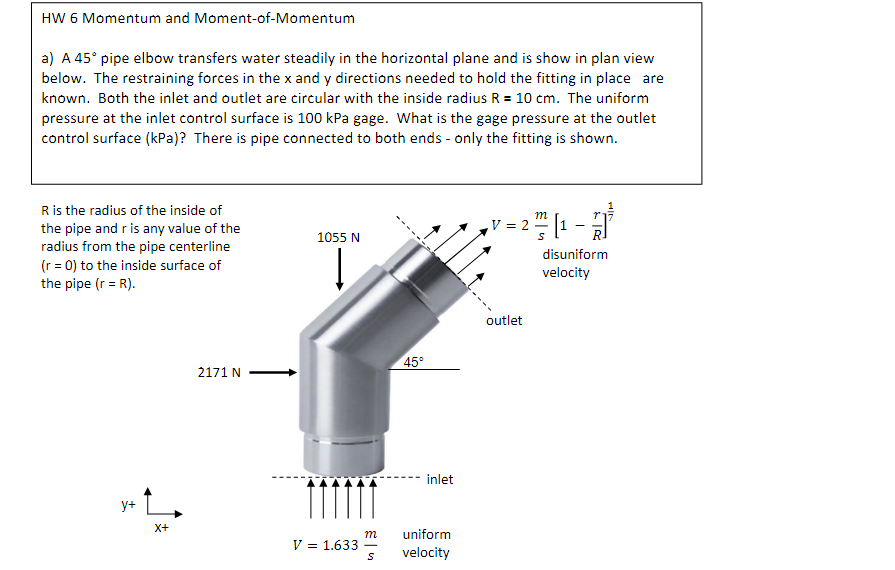 Solved HW 6 Momentum and Moment-of-Momentum a) A 45° pipe | Chegg.com