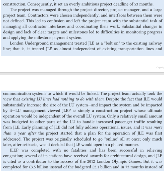 Solved The Jubilee Line Extension Project (JLEP) was an | Chegg.com