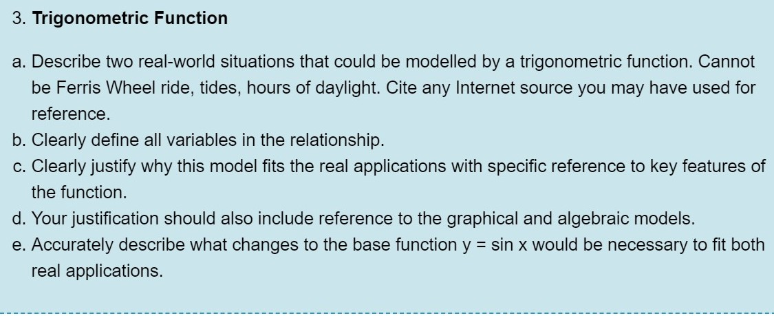 Solved 3. Trigonometric Function a. Describe two real-world | Chegg.com
