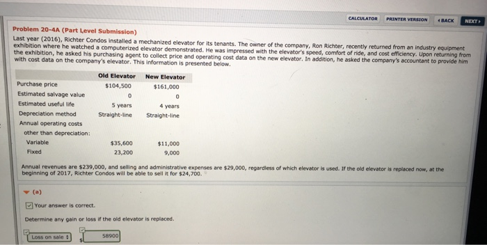 Solved CALCULATOR PRINTER VERSION BACX NEXT Problem 20-4A | Chegg.com