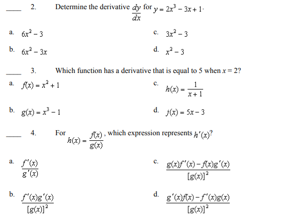 Solved 2. Determine the derivative dxdy for y=2x3−3x+1. a. | Chegg.com