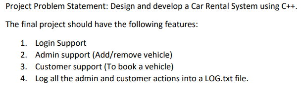 Solved Project Problem Statement: Design and develop a Car | Chegg.com