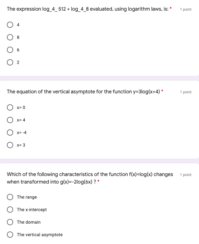 Solved * The expression log_4_512 + log_4_8 evaluated, using | Chegg.com