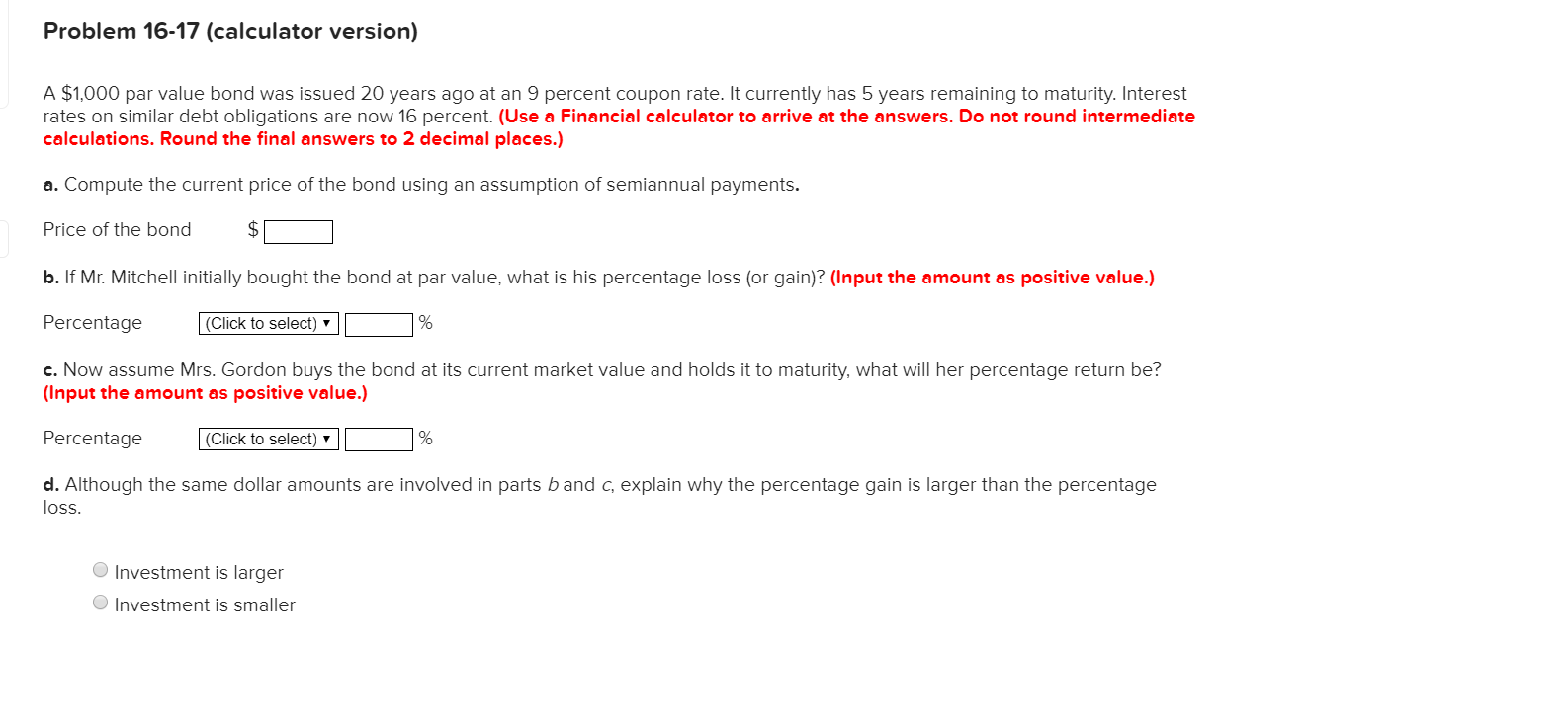 Solved Problem 16-17 (calculator version) A $1,000 par value | Chegg.com
