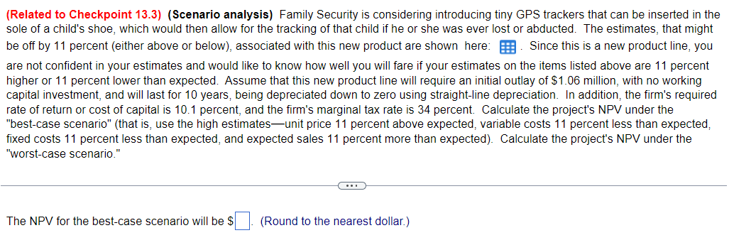 Solved (Related to Checkpoint 13.3) (Scenario analysis) | Chegg.com