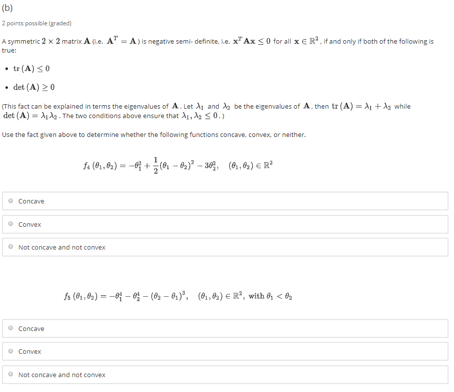 Solved Are the following functions concave, convex, or | Chegg.com
