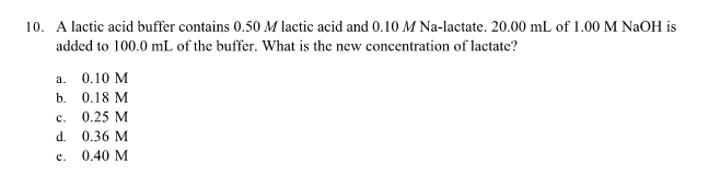 Solved A lactic acid buffer contains 0.50 M lactic acid and | Chegg.com