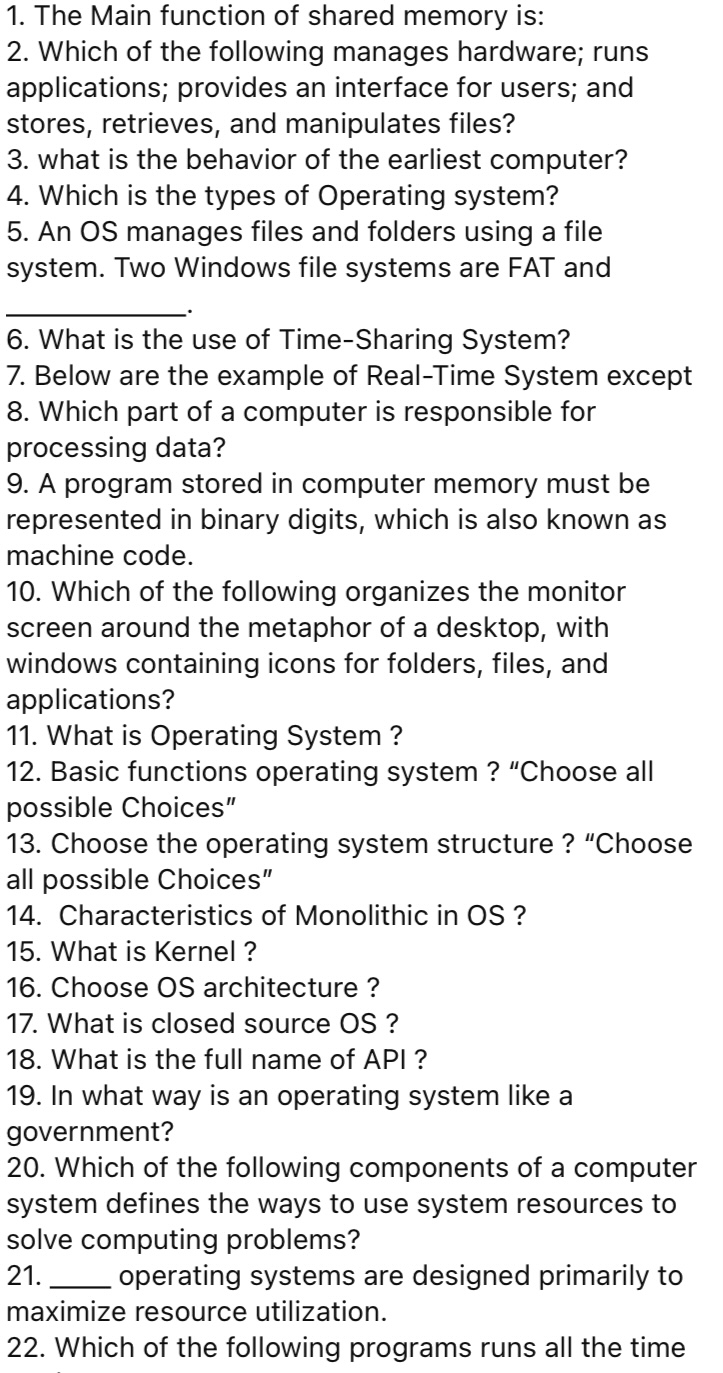 Solved The Main function of shared memory is:Which of the | Chegg.com
