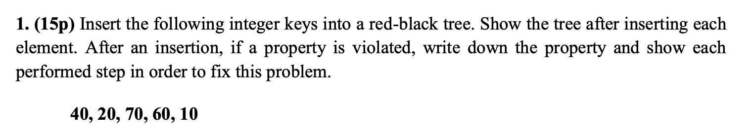 Solved 1 15p Insert The Following Integer Keys Into A 