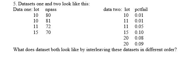 Solved NOTE: Use SAS Lanugage. 5. Datasets one and two look | Chegg.com