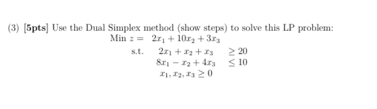 Solved [5pts] Use the Dual Simplex method (show steps) to | Chegg.com