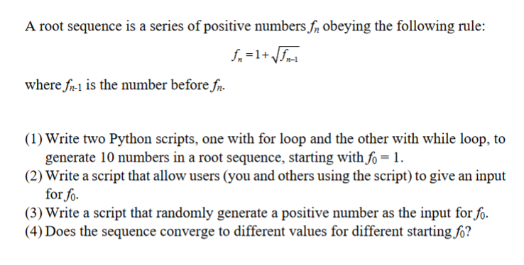 Solved A root sequence is a series of positive numbers fr | Chegg.com