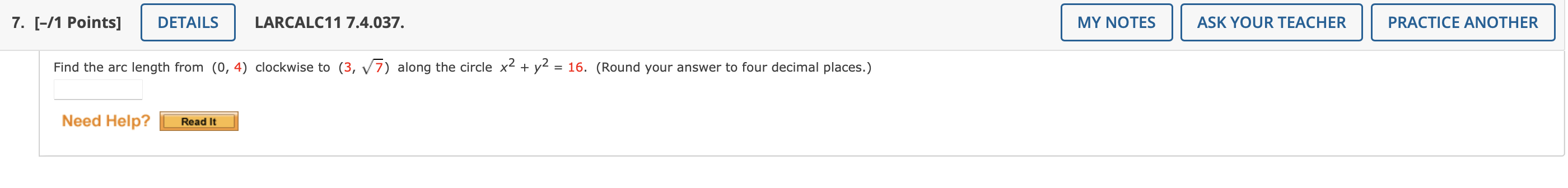Solved Find the arc length from (0,4) clockwise to (3,7) | Chegg.com