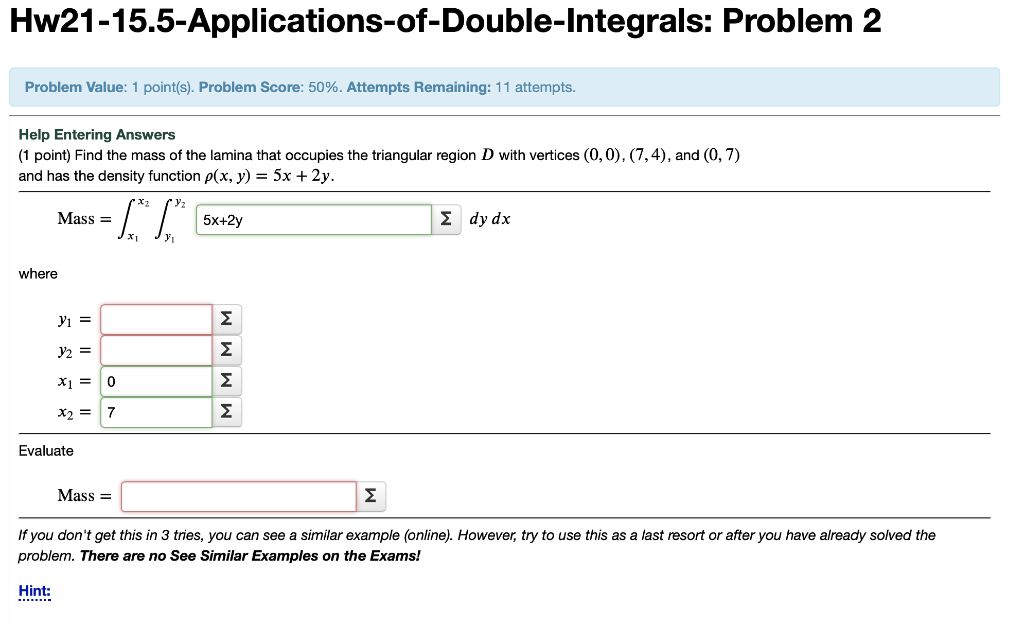 Solved Hw21-15.5-Applications-of-Double-Integrals: Problem 2 | Chegg.com