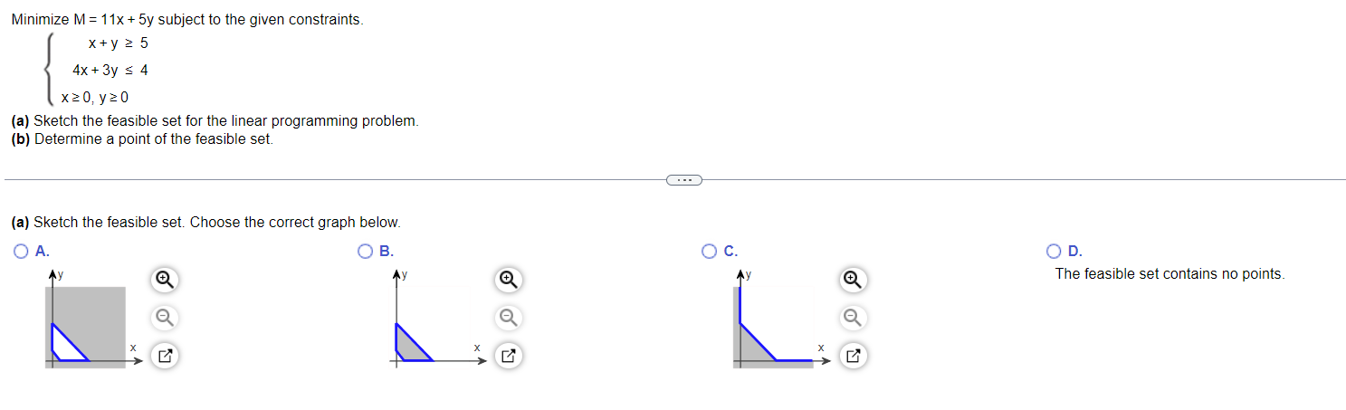 Solved Minimize M=11x+5y subject to the given constraints. | Chegg.com