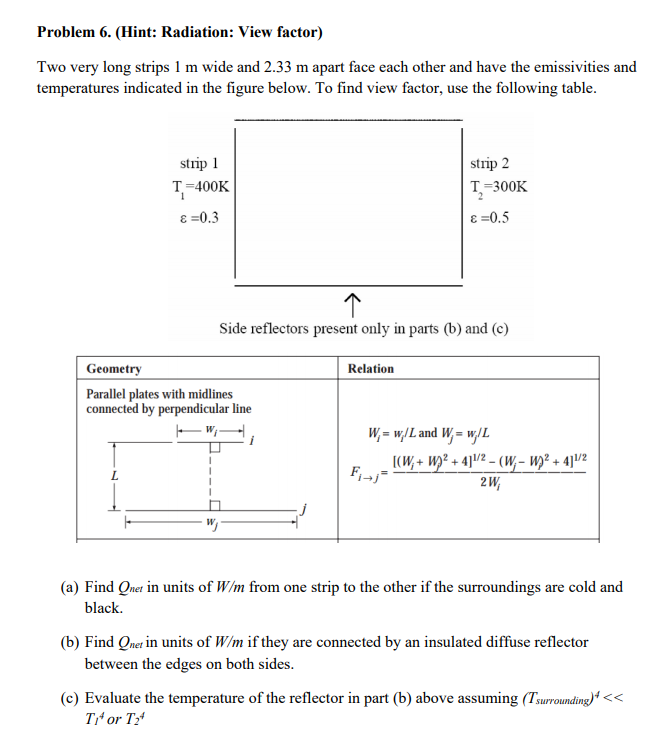 Solved Problem 6. (Hint: Radiation: View factor) Two very | Chegg.com