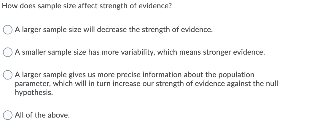 Solved How does sample size affect strength of evidence? A | Chegg.com