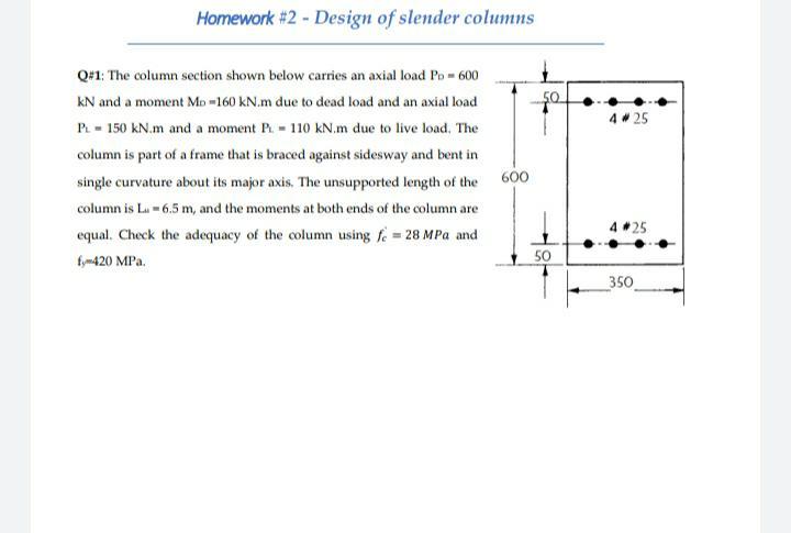 Solved Homework #2 - Design of slender columns 50 4# 25 Q#1: | Chegg.com