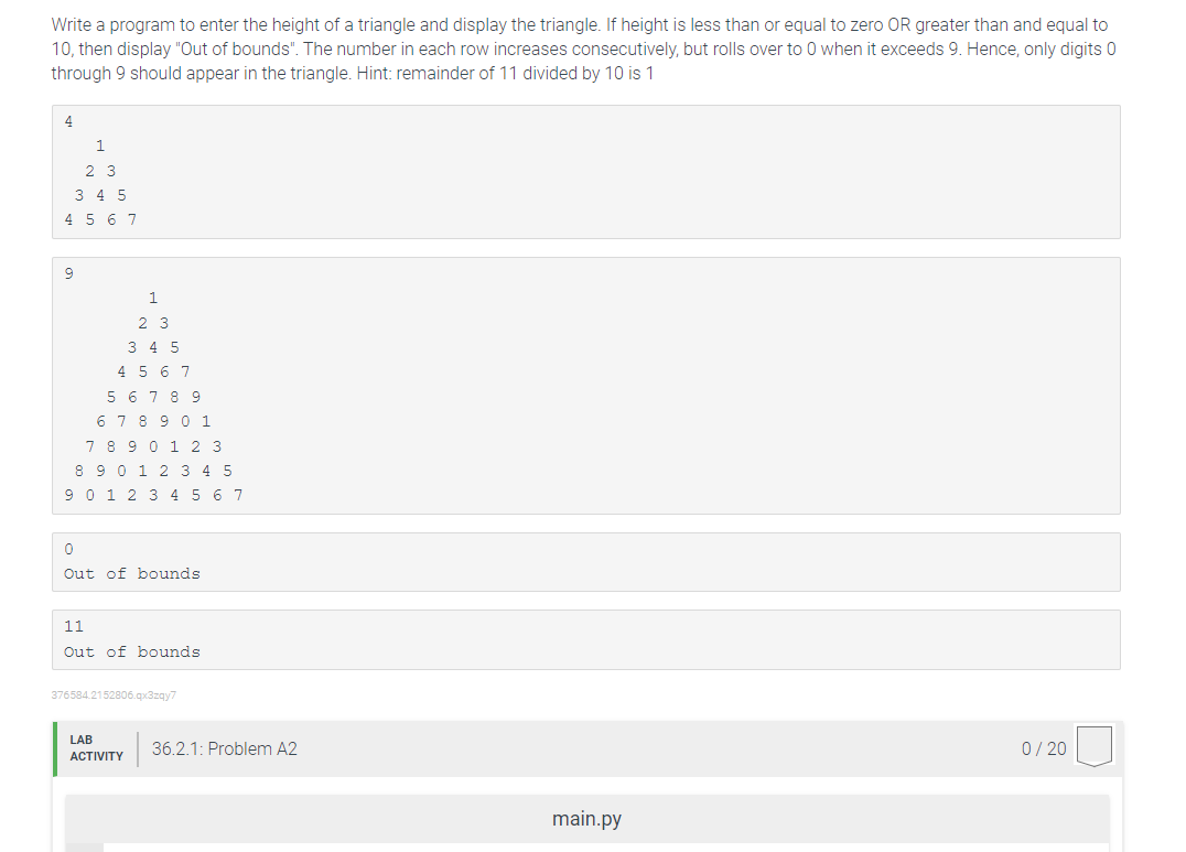 Solved Write a program to enter the height of a triangle and | Chegg.com