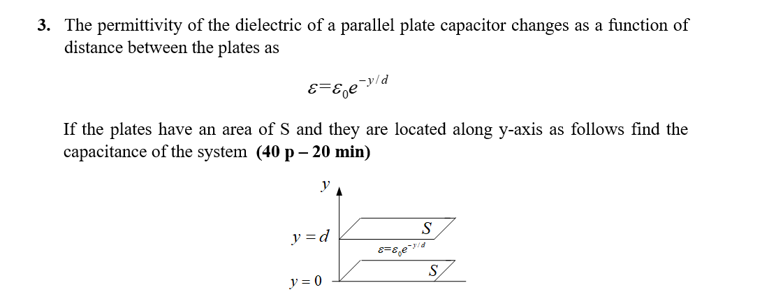 Solved 3. The permittivity of the dielectric of a parallel | Chegg.com