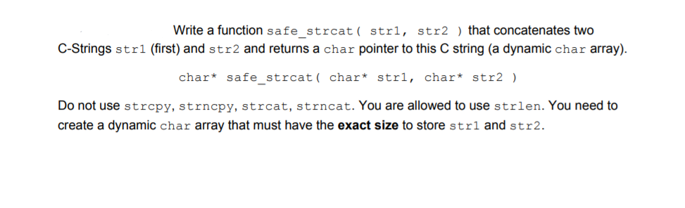 Solved Only for C++ Write a function safe_strcat( str1, | Chegg.com