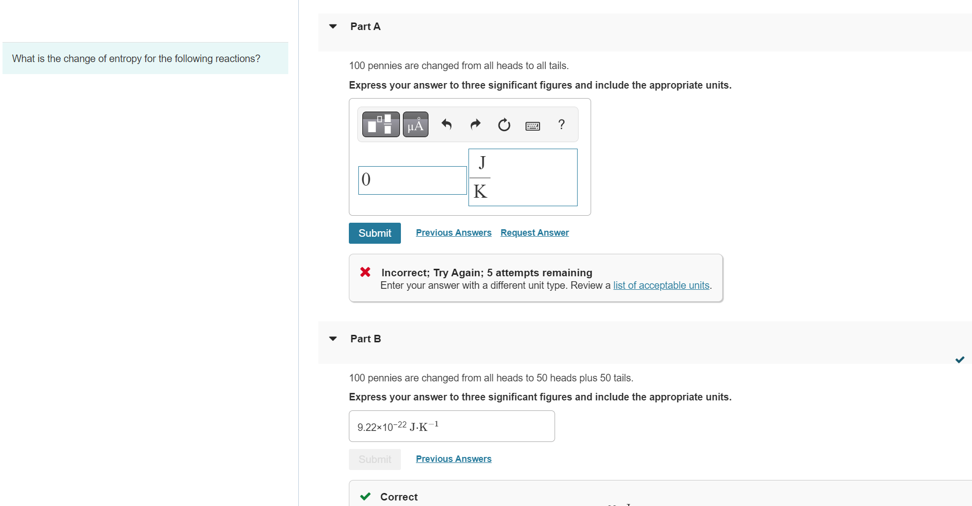 Solved Hello I am having trouble with units J/K or J K-1 in | Chegg.com
