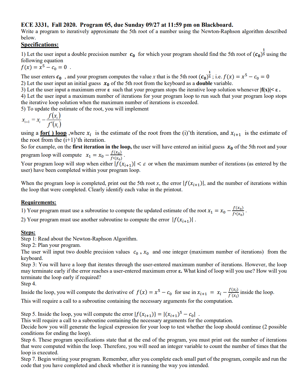 ECE 3331, Fall 2020. Program 05, due Sunday 09/27 at | Chegg.com