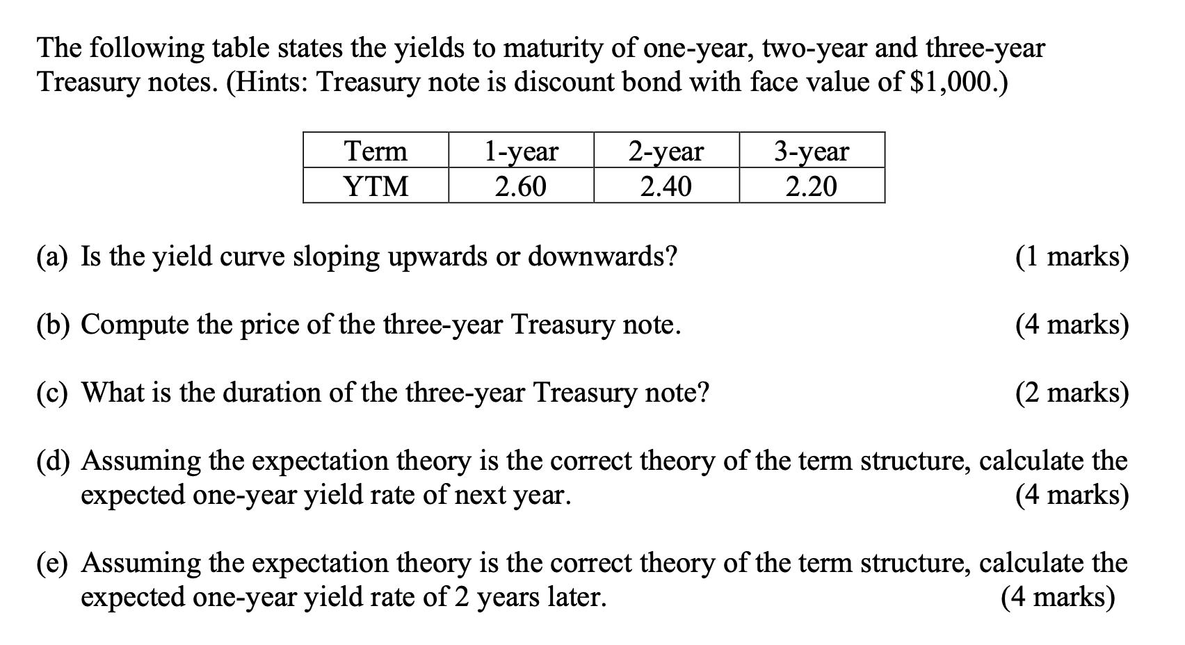 Solved The following table states the yields to maturity of | Chegg.com