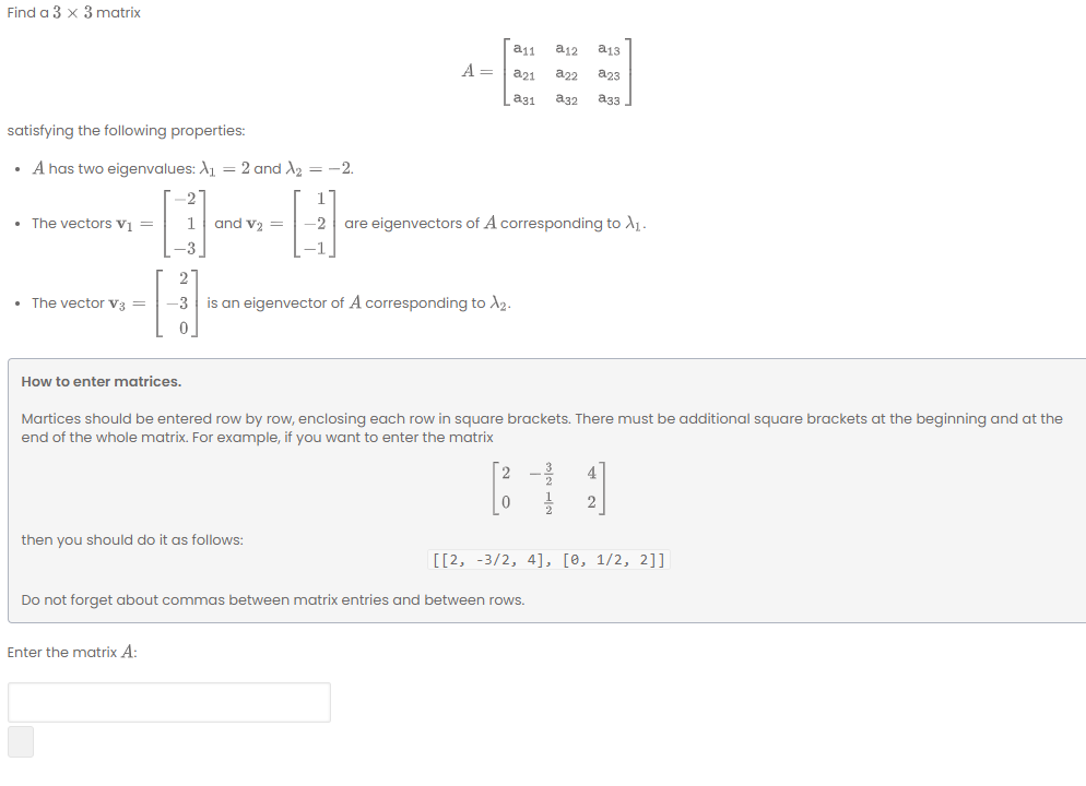 Solved Find a 3 x 3 matrix a11 a 12 a 13 A= a21 a22 a23 a31 | Chegg.com