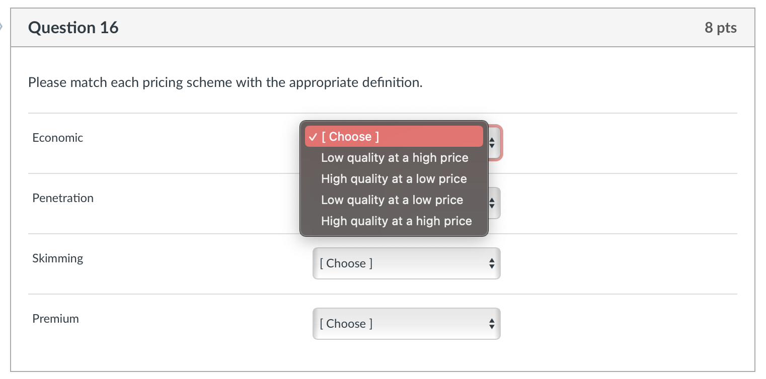 Solved Question 16Please match each pricing scheme with the | Chegg.com