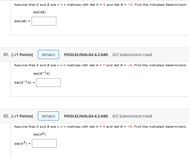 Solved Assume that A and B are nxn matrices with det A = 3 | Chegg.com