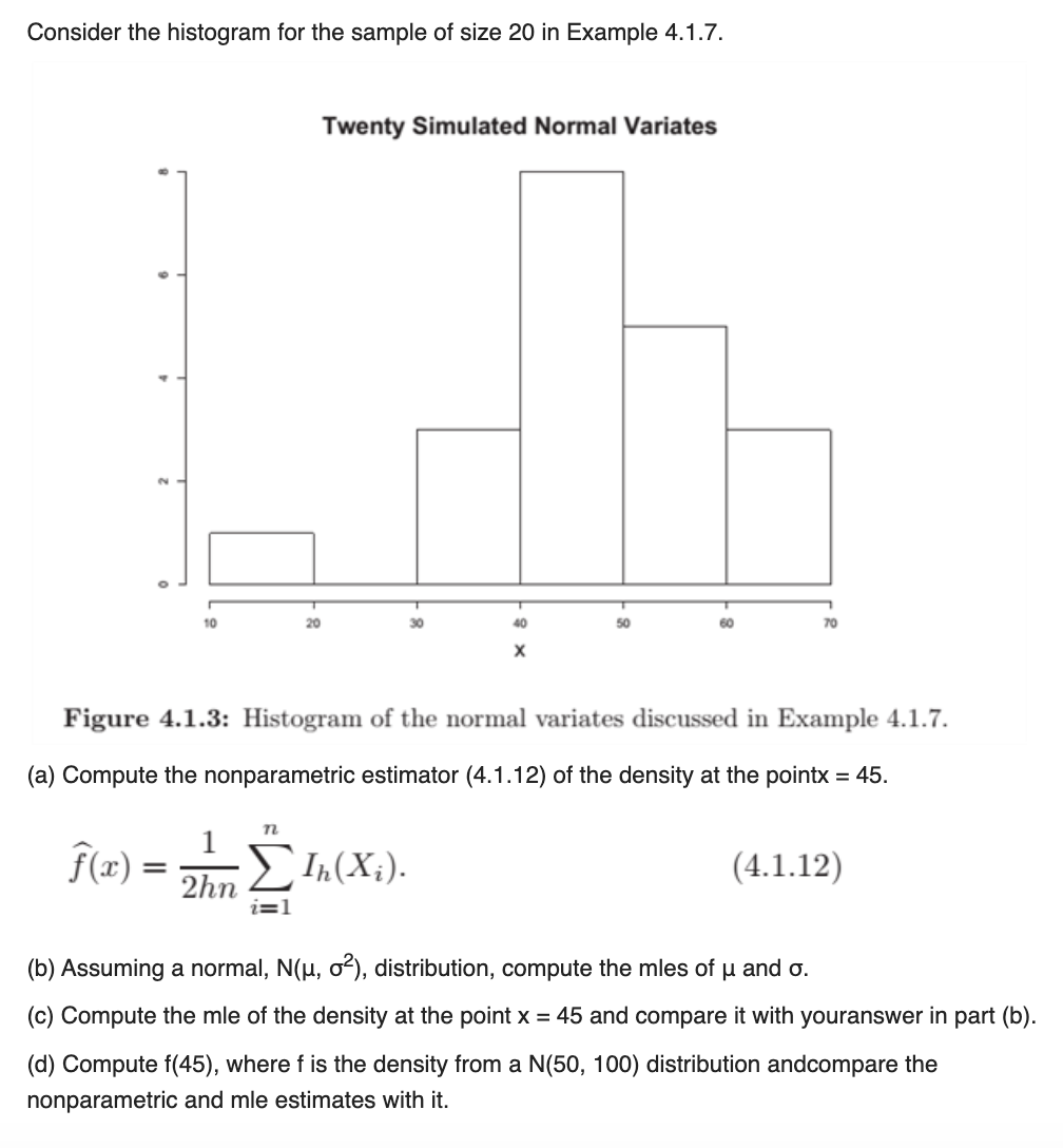 Solved Consider the histogram for the sample of size 20 in | Chegg.com