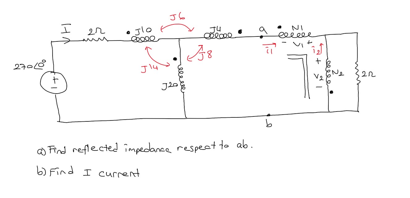 Solved a) ﻿Find reflected impedance respect to ab.b) ﻿Find I | Chegg.com