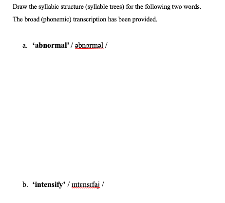 Draw the syllabic structure (syllable trees) for the | Chegg.com