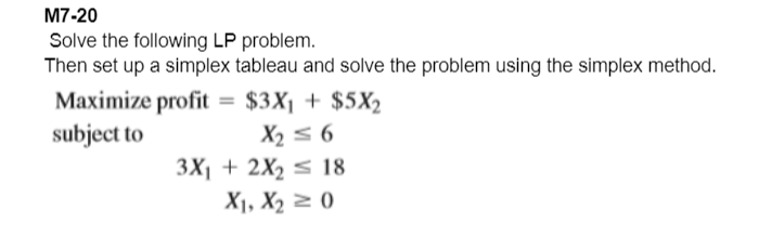 Solved M7-20 Solve the following LP problem. Then set up a | Chegg.com