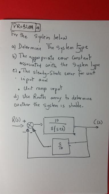 Solved PRoblon For the syslem below a) Determine The system | Chegg.com