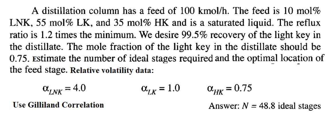Solved A distillation column has a feed of 100kmol/h. The | Chegg.com