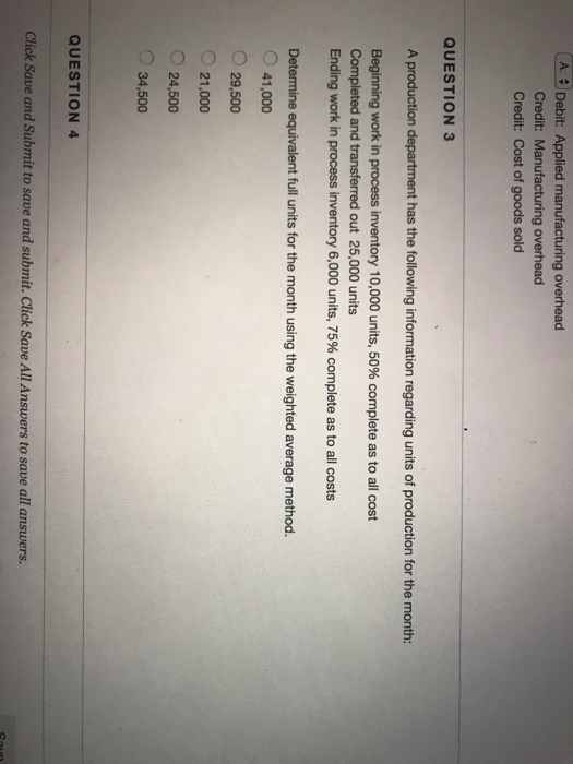 Solved A·Debit. Applied manufacturing。 Credit: Manufacturing | Chegg.com