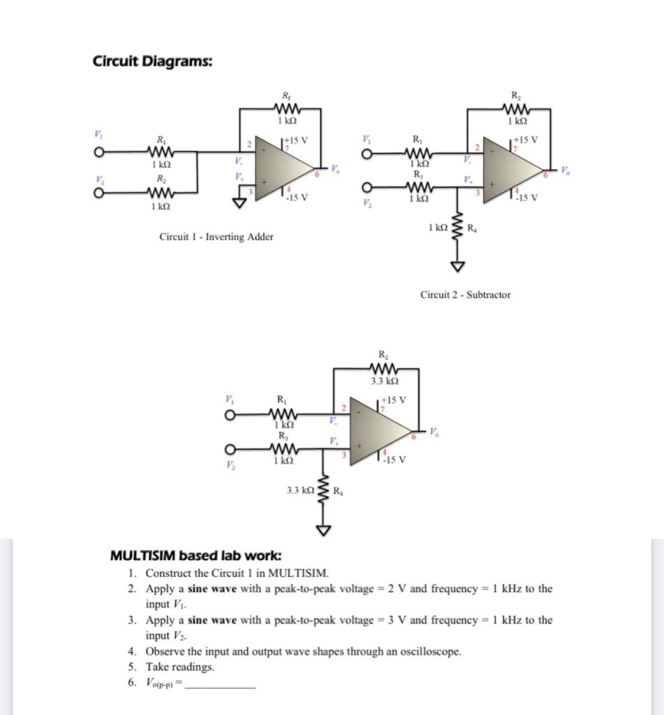 Solved MULTISIM based lab work: 1. Construct the Circuit 1 | Chegg.com