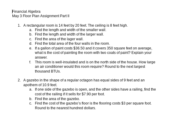 Solved Financial Algebra May 3 Floor Plan Assignment Part II | Chegg.com