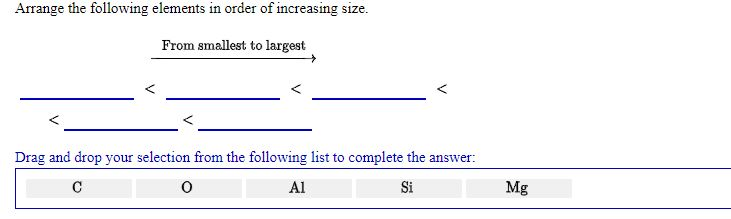 Solved Arrange the following elements in order of increasing | Chegg.com