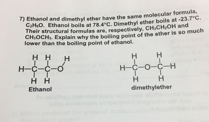 Solved Ethanol and ether have the same molecular formula, | Chegg.com