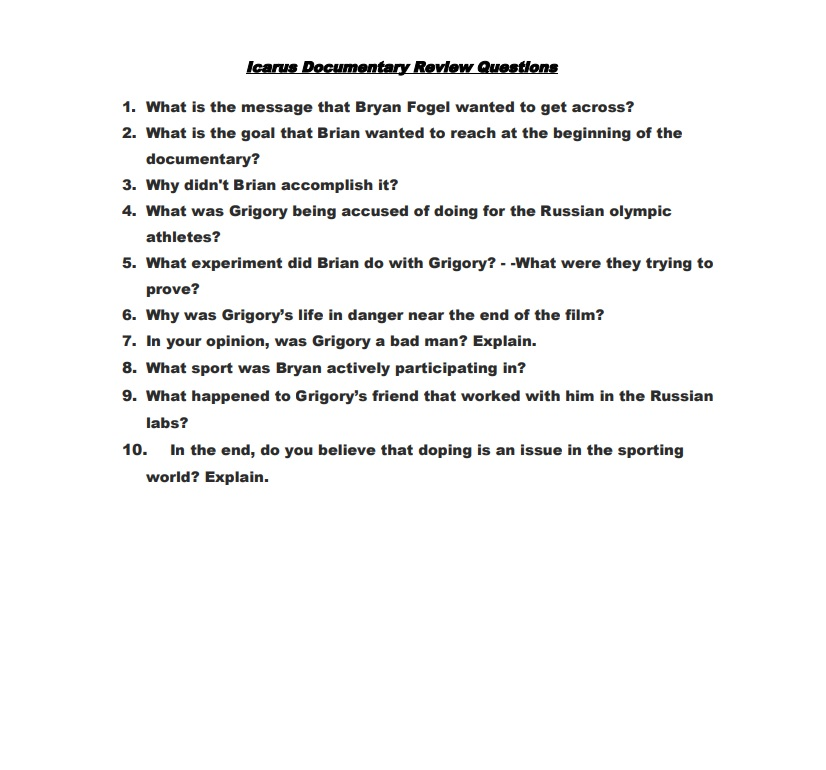 Icarus Documentary Review Questions 1. What is the | Chegg.com