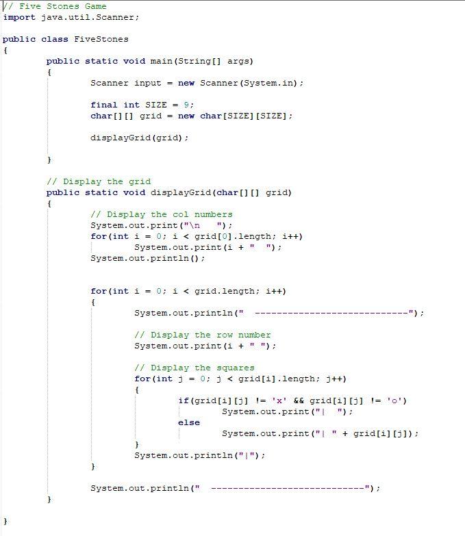 · Five stones game (FiveStones.java) (38 marks) 1) | Chegg.com