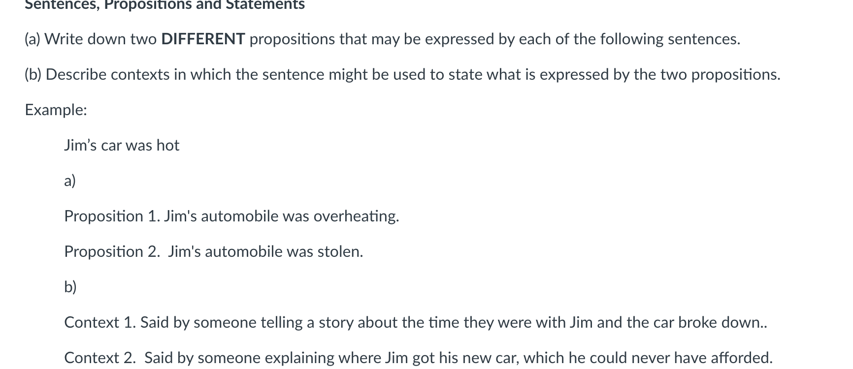Sentences, Propositions and Statements (a) Write down | Chegg.com